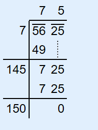 Find the square root of the following by long division method : 5625