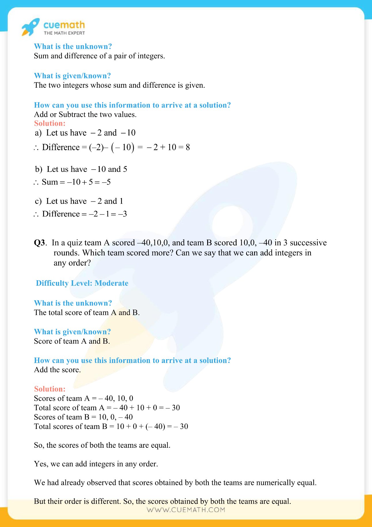 NCERT Solutions For Class 7 Maths Chapter 1 Integers Download Free PDF